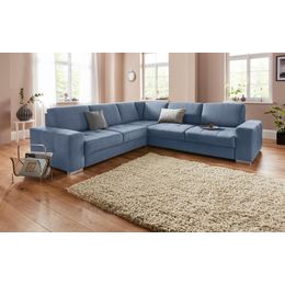 Sit & More Ecksofa SIT & MORE "Santorini L-Form", blau, B:276cm H:82cm T:271cm, Struktur (100% Polyester);Struktur fein (95% Polyester, 5% Polyamid), Sofas, Ecksofa, mit Federkern und Sitztiefenverstellung, wahlweise mit Bettfunktion