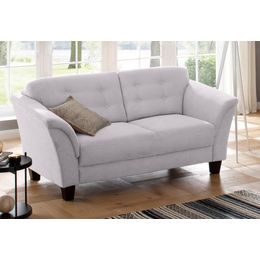 3-Sitzer Home Affaire "Trondheim", silber, B:196cm H:89cm T:90cm, Flachgewebe (100% Polyester);Luxus-Microfaser (90% Polyester, 10% Polyamid);Struktur fein (100% Polyester), Sofas, mit Federkern, Knopfheftung im R&uuml;cken, F&uuml;&szlig;e Buche