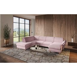 Wohnlandschaft Home Affaire "Calypso U-Form", rosa (altrosa), B:334cm H:85cm T:227cm, 100%Polyester, Sofas, Wohnlandschaft, wahlweise mit motorischer Relaxfunktion