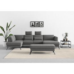 Sit & More Wohnlandschaft SIT & MORE "Lindholm U-Form", grau, B:342cm H:88cm T:188cm, Sofas, Wohnlandschaft, mit Sitztiefenverstellung und Federkern