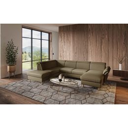 Wohnlandschaft Home Affaire "Calypso U-Form", gr&uuml;n (olive), B:334cm H:85cm T:227cm, 100%Polyester, Sofas, Wohnlandschaft, wahlweise mit motorischer Relaxfunktion