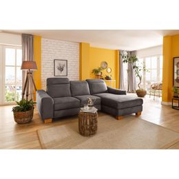 Ecksofa Home Affaire "Dundee L-Form", braun (mocca), B:264cm H:86cm T:170cm, Luxus-Microfaser Florence (100% Polyester);Struktur fein (100% Polyester);Luxus-Microfaser Lederoptik (100% Polyester), Sofas, Ecksofa, wahlweise mit Kopfteilverstellung und zus&auml;tzlich mit Bettfunktion