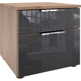 Nachtkommode wimex "Level36 C by fresh to go" Sideboards Gr. B/H/T: 41 cm x 39 cm x 41 cm, 2, grau (plankeneiche nachbildung, glas grey) Nachtkonsolen und Nachtkommoden Nachttisch mit Glaselementen auf der Front, soft-close Funktion