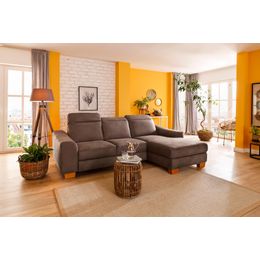 Ecksofa Home Affaire "Dundee L-Form", braun (nuss), B:264cm H:86cm T:170cm, Luxus-Microfaser Florence (100% Polyester);Struktur fein (100% Polyester);Luxus-Microfaser Lederoptik (100% Polyester), Sofas, Ecksofa, wahlweise mit Kopfteilverstellung und zus&auml;tzlich mit Bettfunktion