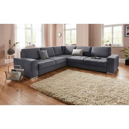 Sit & More Ecksofa SIT & MORE "Santorini L-Form", grau (dunkelgrau), B:276cm H:82cm T:271cm, Struktur (100% Polyester);Struktur fein (95% Polyester, 5% Polyamid), Sofas, Ecksofa, mit Federkern und Sitztiefenverstellung, wahlweise mit Bettfunktion