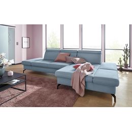 Sit & More Ecksofa SIT & MORE "Brisbane L-Form", blau (hellblau), B:319cm T:181cm, Soft clean (98% Polyester, 2% Polyamid), Sofas, Ecksofa, Fu&szlig;h&ouml;he 15 cm, inklusive Sitztiefen-, Armteil- und Kopfteilverstellung