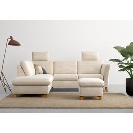 Ecksofa Home Affaire "Trelleborg L-Form", beige (creme), B:252cm H:86cm T:213cm, 100% Polyester, Sofas, Ecksofa, wahlweise mit Bettfunktion und Bettkasten, inkl. Federkern-Polsterung