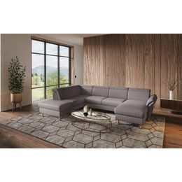 Wohnlandschaft Home Affaire "Calypso U-Form", grau (hellgrau), B:334cm H:85cm T:227cm, 100%Polyester, Sofas, Wohnlandschaft, wahlweise mit motorischer Relaxfunktion