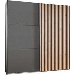 Schwebetürenschrank wimex "Ancona by fresh to go" Schränke Gr. B/H/T: 200 cm x 216 cm x 65 cm, 2 St., schwarz (graphit, akustikpaneel optik artisan eiche nachbildung) mit Akustiklamellen Optik in 3D