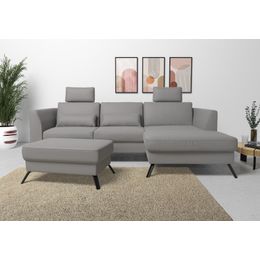 Sit & More Ecksofa SIT & MORE "Olsen L-Form", grau, B:261cm H:88cm T:172cm, 100% Polyester, Sofas, Ecksofa, inklusive Sitztiefenverstellung, wahlweise mit Bettfunktion, 15cm hoch