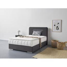 Boxbett COTTA "Lighstar", grau (anthrazit), B:126cm L:207cm, Komplettbetten, Boxspringbett, inklusive LED-Beleuchtung, Topper, Bettkasten und Zierkissen