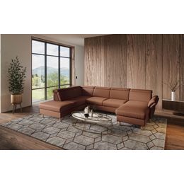 Wohnlandschaft Home Affaire "Calypso U-Form", braun (haselnuss), B:334cm H:85cm T:227cm, 100%Polyester, Sofas, Wohnlandschaft, wahlweise mit motorischer Relaxfunktion