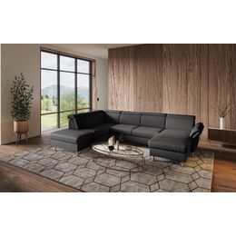 Wohnlandschaft Home Affaire "Calypso U-Form", grau (anthrazit), B:334cm H:85cm T:227cm, 100%Polyester, Sofas, Wohnlandschaft, wahlweise mit motorischer Relaxfunktion