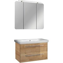 Waschtisch Fackelmann "Waschplatz-Set MILANO", braun (korpus und front optik asteiche, optik asteiche), B:88,3cm T:54cm, Waschtische, 3-teilig