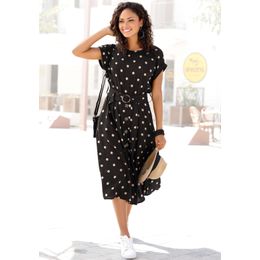 Midikleid Lascana Gr. 44, N-Gr, beige (schwarz, sand, bedruckt) Damen Kleider Strandkleider mit Punktedruck und Taschen, Sommerkleid Bestseller