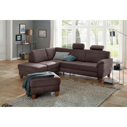 Ecksofa Home Affaire "Alta L-Form", braun (dunkelbraun), B:250cm H:89cm T:201cm, Struktur ( 100% Polyester);Struktur fein ( 100% Polyester);Luxus-Microfaser ALTARA NUBUCK (100% Polyester), Sofas, Ecksofa, mit Federkern und Kontrastnaht, F&uuml;&szlig;e Buche eichefarben