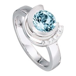 Diamantring Jobo Fingerringe Gr. 56, SI = kleine Einschlüsse, Weißgold 585-Diamanten, weiß (weißgold 585) Damen 585 Weißgold mit Aquamarin und 5 Diamanten