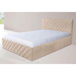 Polsterbett, beige (sand), B:150cm L:212cm, Bezug Bett: Microfaser (100% Polyester);Bonnell-Federkernmatratze: 51% Polypropylen, 39% Polyester, 10% Baumwolle;Kaltschaummatratze: 100% Polyester, Bezug abnehm- und waschbar bis 60C, Westfalia Schlafkomfort, Betten, inkl. Bettkasten bei Ausführung mit Matratze