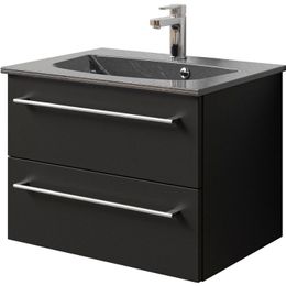 Waschtisch SAPHIR "Serie 6025 Mineralmarmor-Waschtisch mit Unterschrank, 67 cm breit" Waschtische Gr. Waschtisch grau, schwarz (schwarz matt, matt) Waschtische Waschplatz mit 2 Schubladen, hängend, verschiedene Ausführungen