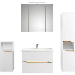 Badmöbel-Set SAPHIR "Quickset 4-teilig, Keramik-Waschtisch und LED-Spiegelschrank" Kastenmöbel-Sets Gr. B/T: 140 cm x 45 cm, 2 Auszüge-3 Spiegeltüren-Spiegelschrank inkl. Beleuchtung, Schalter und Steckdose-2 Nischen, weiß (weiß seidenglanz) Bad-Sparsets Midischrank, Unterschrank, inkl. Türdämpfer, 6 Türen, 2 Schubladen