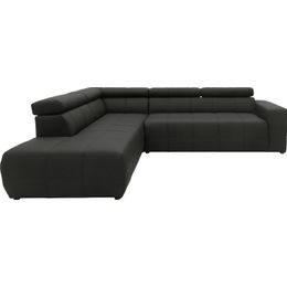 Ecksofa DOMO collection "Brandon L-Form, auch in Leder", schwarz, B:275cm H:80cm T:228cm, Echtleder, Sofas, Ecksofa, inklusive Kopfteilverstellung, wahlweise mit Sitztiefenverstellung