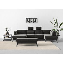 Sit & More Wohnlandschaft SIT & MORE "Lindholm U-Form", grau (anthrazit), B:342cm H:88cm T:188cm, Sofas, Wohnlandschaft, mit Sitztiefenverstellung und Federkern