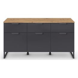 Kombikommode Rauch "Dark&Wood by Aditio" Sideboards Gr. B/H/T: 140 cm x 73 cm x 44 cm, 3 St., grau (eiche artisan, graumetallic) im Industrial Style mit Kufenfuß, 3 Schubladen Softclose-Funktion