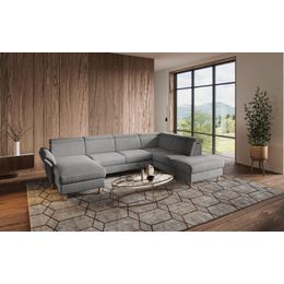 Wohnlandschaft Home Affaire "Calypso U-Form", grau, B:334cm H:85cm T:227cm, 100%Polyester, Sofas, Wohnlandschaft, wahlweise mit motorischer Relaxfunktion
