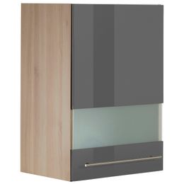 Glashängeschrank Optifit "Bern" Schränke Gr. B/H/T: 50 cm x 70,4 cm x 34,9 cm, 1 St., grau (grau hochglanz, akaziefarben) Hängeschränke Breite 50 cm, Front mit Milchglas-Einsatz, Metallgriff