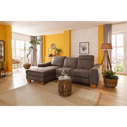 Ecksofa Home Affaire "Dundee L-Form", braun (nuss), B:264cm H:86cm T:170cm, Luxus-Microfaser Florence (100% Polyester);Struktur fein (100% Polyester);Luxus-Microfaser Lederoptik (100% Polyester), Sofas, Ecksofa, wahlweise mit Kopfteilverstellung und zus&auml;tzlich mit Bettfunktion