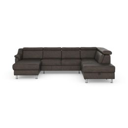 Sit & More Wohnlandschaft SIT & MORE "Freetown U-Form", braun, B:315cm H:84cm T:216cm, Sofas, Kopfteilverstellung und Federkern, wahlweise mit Bettfunktion