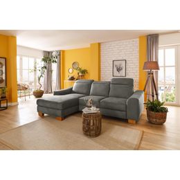 Ecksofa Home Affaire "Dundee L-Form", grau (grau, beige), B:264cm H:86cm T:170cm, Luxus-Microfaser Florence (100% Polyester);Struktur fein (100% Polyester);Luxus-Microfaser Lederoptik (100% Polyester), Sofas, Ecksofa, wahlweise mit Kopfteilverstellung und zus&auml;tzlich mit Bettfunktion