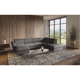 Wohnlandschaft Home Affaire "Calypso U-Form", grau (anthrazit), B:334cm H:85cm T:227cm, 100%Polyester, Sofas, Wohnlandschaft, wahlweise mit motorischer Relaxfunktion