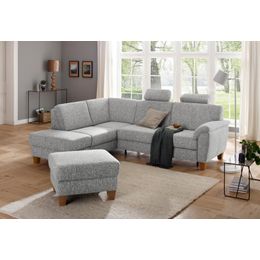 Ecksofa Home Affaire "Alta L-Form", silber, B:250cm H:89cm T:201cm, Struktur ( 100% Polyester);Struktur fein ( 100% Polyester);Luxus-Microfaser ALTARA NUBUCK (100% Polyester), Sofas, Ecksofa, mit Federkern und Kontrastnaht, F&uuml;&szlig;e Buche eichefarben