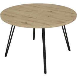 Esstisch ByLiving "Marta" Tische Gr. H: 76 cm, Rund, braun (artisan eiche, schwarz, artisan eiche) Esstische rund oval mit 120cm runder Tischplatte in Artisan Eiche Optik und Metallbeinen