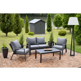 Garten-Essgruppe Garden Pleasure "VICTORIA" Sitzmöbel-Sets Gr. B/H/T: 310 cm x 74,5 cm x 159 cm, grau (anthrazit, anthrazit, anthrazit) Outdoor Möbel inkl. Sitzauflage und Rückenkissen