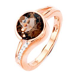 Diamantring Jobo Fingerringe Gr. 52, P1 = bei 10-facher Vergrößerung erkennbare Einschlüsse, Roségold 585-Diamanten, rosegold (roségold 585) Damen Diamantringe 585 Roségold mit Rauchquarz und 5 Diamanten