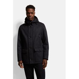 Langjacke Bugatti, Herren, Gr. 56, blau (marine), 56% Polyester, 33% Wolle, 11% Baumwolle, unifarben, regular fit, gerader Abschluss, Jacken, mit abnehmbarer Kapuze