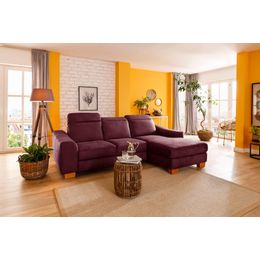 Ecksofa Home Affaire "Dundee L-Form", rot (bordeaux), B:264cm H:86cm T:170cm, Luxus-Microfaser Florence (100% Polyester);Struktur fein (100% Polyester);Luxus-Microfaser Lederoptik (100% Polyester), Sofas, Ecksofa, wahlweise mit Kopfteilverstellung und zus&auml;tzlich mit Bettfunktion