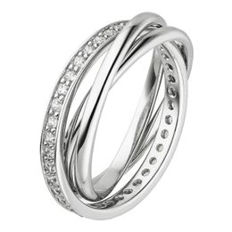 Fingerring Jobo "verschlungen" Fingerringe Gr. 50, Silber 925 (Sterlingsilber), silberfarben (silber 925, weiß) Damen 925 Silber mit Zirkonia rundum