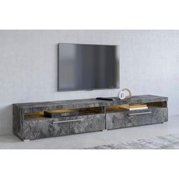 Lowboard Inosign "India,Breite 200 cm, stilvolle Fernsehschrank mit offenen Fächern" Sideboards Gr. B/H/T: 200 cm x 35 cm x 39,5 cm, schiefer/schiefer, schiefer, schiefer Lowboards TV-Board ohne Beleuchtung, TV-Kommode mit viel Stauraum