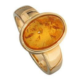 Goldring Jobo Fingerringe Gr. 50, Gelbgold 585-Bernstein, gelb (gelbgold 585) Damen Fingerringe 585 Gold mit Bernstein