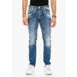 Cipo & Baxx Bequeme Jeans CIPO & BAXX Gr. 34, Länge 32, blau Herren Jeans mit aufgestickten Taschen