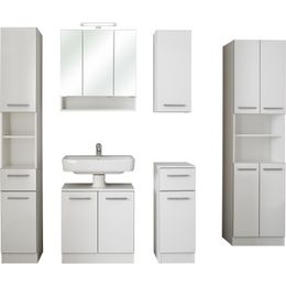 Badmöbel-Set SAPHIR "Quickset 953 6-teilig, Waschbeckenunterschrank und LED-Spiegelschrank", weiß (weiß glanz mit betonkante, weiß), B:175cm H:200cm T:33cm, Holzwerkstoff, Kastenmöbel-Sets, in Weiß Glanz, Badmöbel inkl. Türdämpfer, ohne Waschbecken, 13 Türen