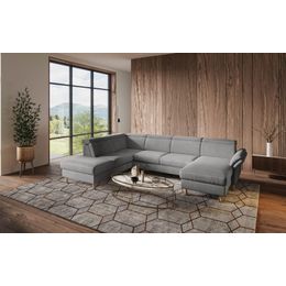 Wohnlandschaft Home Affaire "Calypso U-Form", grau, B:334cm H:85cm T:227cm, 100%Polyester, Sofas, Wohnlandschaft, wahlweise mit motorischer Relaxfunktion