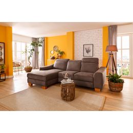 Ecksofa Home Affaire "Dundee L-Form", braun (nuss), B:264cm H:86cm T:170cm, Luxus-Microfaser Florence (100% Polyester);Struktur fein (100% Polyester);Luxus-Microfaser Lederoptik (100% Polyester), Sofas, Ecksofa, wahlweise mit Kopfteilverstellung und zus&auml;tzlich mit Bettfunktion