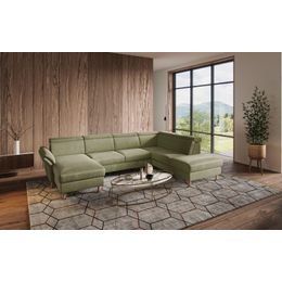 Wohnlandschaft Home Affaire "Calypso U-Form", gr&uuml;n, B:334cm H:85cm T:227cm, 100%Polyester, Sofas, Wohnlandschaft, wahlweise mit motorischer Relaxfunktion