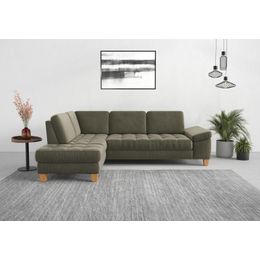 Sit & More Ecksofa SIT & MORE "Westham L-Form", gr&uuml;n (lindgr&uuml;n), B:261cm H:88cm T:179cm, 100% Polyester, Sofas, Ecksofa, mit Ottomane, mit oder ohne Bettfunktion, Bettkasten, Verstellung