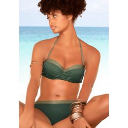 B&uuml;gel-Bandeau-Bikini JETTE, Damen, Gr. 34, Cup D, gr&uuml;n (oliv), Polyamid, Glitzerf&auml;den, unifarben, Bikini-Sets, mit glitzernden Eins&auml;tzen