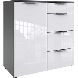 Kombikommode wimex "level36 D by fresh to go" Sideboards Gr. B/H/T: 81 cm x 84 cm x 41 cm, 4 St., grau (korpus graphit, front lack weiß) Fronten lackiert Hochglanz, soft-close Funktion, 81cm breit